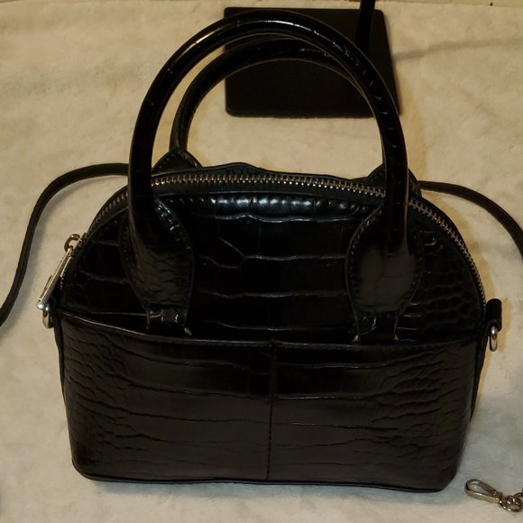 Zara | Bags | Zara Black Croc Embossed Mini Bowling Bag Crossbody ...